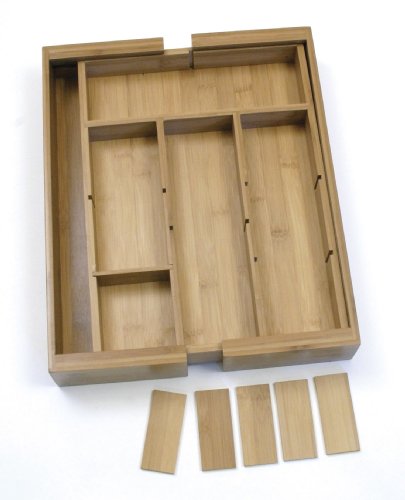 Lipper International 8882 Bamboo Wood Expandable to 18-3/4" Flatware Drawer Organizer with Removable Dividers