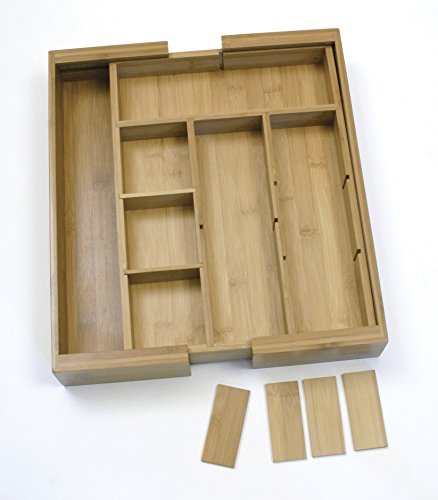 Lipper International 8882 Bamboo Wood Expandable to 18-3/4" Flatware Drawer Organizer with Removable Dividers