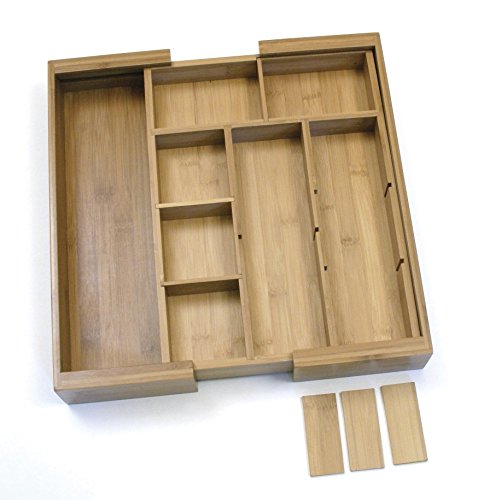 Lipper International 8882 Bamboo Wood Expandable to 18-3/4" Flatware Drawer Organizer with Removable Dividers