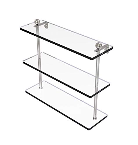 Allied Brass PR-5/16 16 Inch Triple Tiered Glass Shelf, Satin Nickel