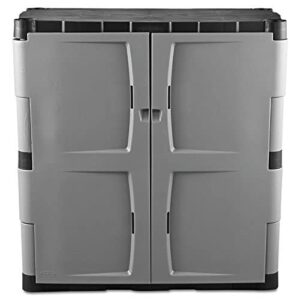 Rubbermaid Freestanding Storage Cabinet with Doors, 18"D x 36"W x 37"H, Medium, Gray/Black, Two-Shelf Lockable Cabinet for Indoor/Outdoor/Garage Storage for Garden Tools/Lawn Care Accessories