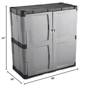 Rubbermaid Freestanding Storage Cabinet with Doors, 18"D x 36"W x 37"H, Medium, Gray/Black, Two-Shelf Lockable Cabinet for Indoor/Outdoor/Garage Storage for Garden Tools/Lawn Care Accessories