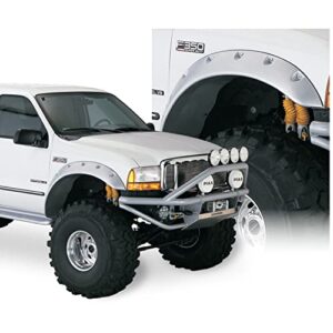 bushwacker cutout pocket/rivet style front fender flares | 2-piece set, black, smooth finish | 20043-02 | fits 1999-2007 ford f-250/f-350/f-450/f-550 super duty styleside