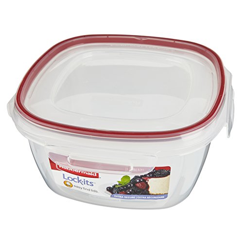 Rubbermaid Lock-Its Square Food Storage Container with Easy Find Lid, 14 Cup, Racer Red