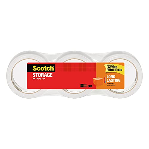 Scotch Long Lasting Storage Packaging Tape, 1.88" x 38.2 yd, Designed for Storage and Packing, Stays Sealed in Weather Extremes, 3" Core, Clear, 3 Rolls (3650S-3)