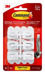 command mini light clips, damage free hanging light clips with adhesive strips, no tools mini wall hooks for hanging decorations in living spaces, 18 white wall hooks and 24 command strips