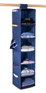 6 shelf hanging sweater closet & clothing organizer, blue