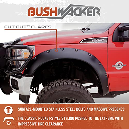 Bushwacker Jeep Cutout Pocket/Rivet Style Front & Rear Fender Flares | 4-Piece Set, Black, Textured Finish | 10910-07 | Fits 1956-1986 Jeep CJ5, CJ5A, CJ6, CJ6A, CJ7, Willys