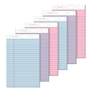 tops prism+ writing pads, 5x 8, perforated, jr. legal ruled, narrow 1/4 spacing, assorted colors, 2 each: pink, orchid, blue, 50 sheets, 6 pack (63016)