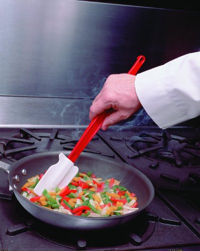 Rubbermaid Commercial Products High Heat Resistant Silicone Heavy Duty Spatula/Food Scraper, 9.5-Inch, 500 Degrees F, Red Handle, for Baking/Cooking/Mixing, Commercial Diswasher Safe