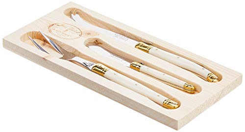 Jean Dubost 3-Piece Cheese Knives Set in Box, Ivory