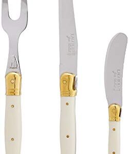 Jean Dubost 3-Piece Cheese Knives Set in Box, Ivory