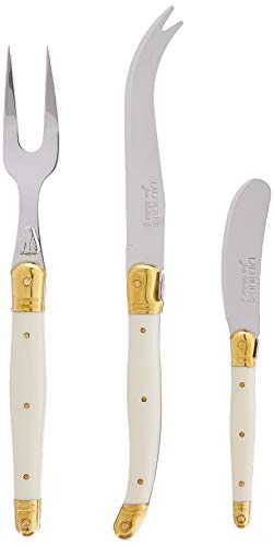 Jean Dubost 3-Piece Cheese Knives Set in Box, Ivory