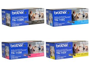 brother tn115bk, tn115c, tn115m, tn115y high yield black, cyan, magenta and yellow toner cartridge set