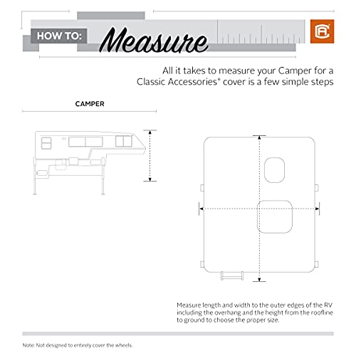 Classic Accessories Over Drive PolyPRO 3 Camper Cover, Fits 10' - 12' Campers, Camper RV Cover, Customizable Fit, Water-Resistant, All Season Protection for Motorhome, Grey/Snow White