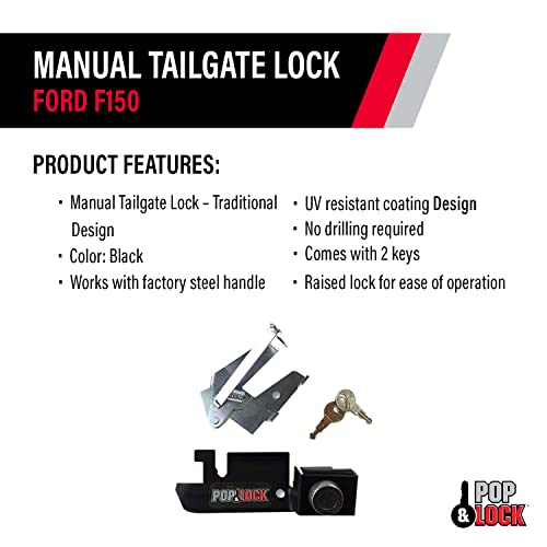 Pop & Lock PL2300 Black Manual Tailgate Lock (Works only with Factory Steel Handle)