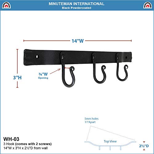 Minuteman International, 3-Hook Wall Bracket, Black