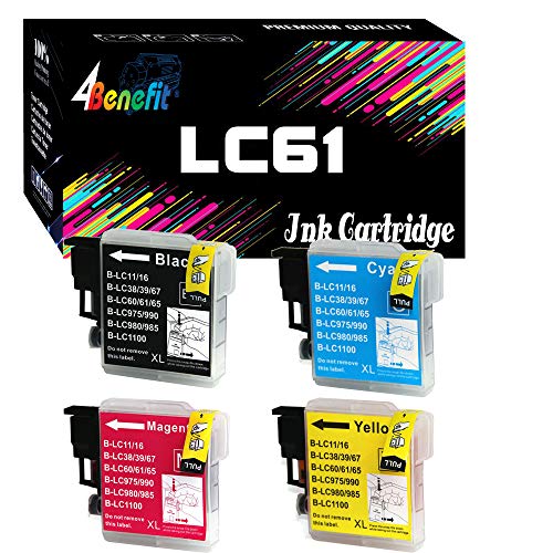 4 Pack (1 Black + 1 each color) Non-OEM Ink Cartridge for LC61 Brother (15.5mL Each Cartridge) DCP 165C MFC 250C 255CW 290C 295CN 385CW 490CW 585CW 790CW 5490CW 5890CW 6490CW