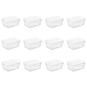 sterilite 16448012 16 quart/15 liter storage box, white lid with clear base, 12-pack