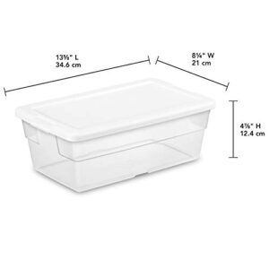 Sterilite 6 Qt Clear Plastic Stackable Storage Bin w/White Latching Lid Organizing Solution, 12 Pack