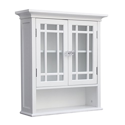 Elegant Home Fashions Neal Removable Wooden Wall Cabinet with 2 Glass Doors, White