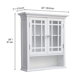 Elegant Home Fashions Neal Removable Wooden Wall Cabinet with 2 Glass Doors, White