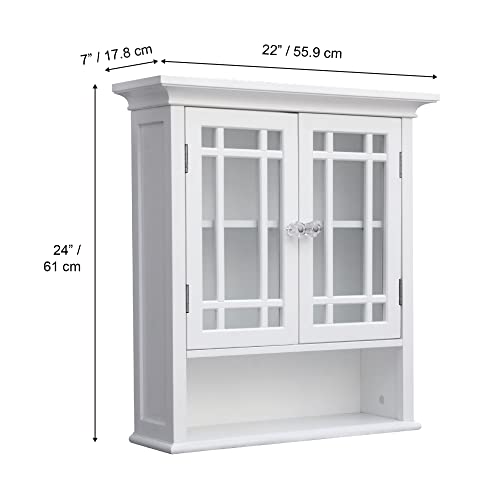 Elegant Home Fashions Neal Removable Wooden Wall Cabinet with 2 Glass Doors, White