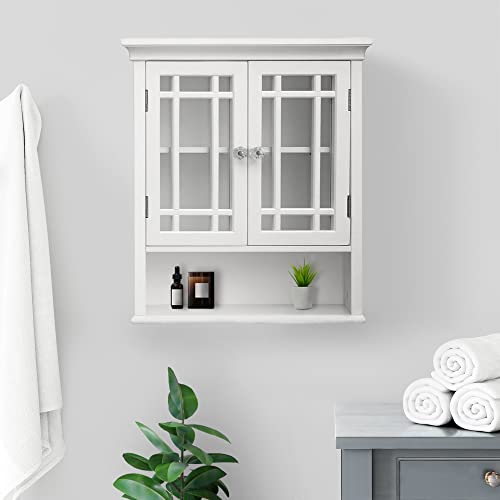 Elegant Home Fashions Neal Removable Wooden Wall Cabinet with 2 Glass Doors, White