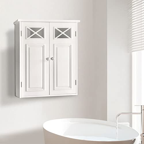 Elegant Home Fashions Dawson Removable Wooden Wall Cabinet with Cross Molding and 2 Doors, White