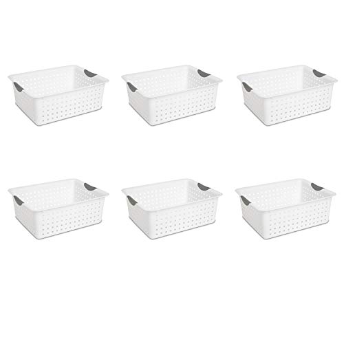 Sterilite 16268006 Large Ultra Basket, White Basket w/ Titanium Inserts, 6-Pack