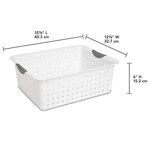 Sterilite 16268006 Large Ultra Basket, White Basket w/ Titanium Inserts, 6-Pack