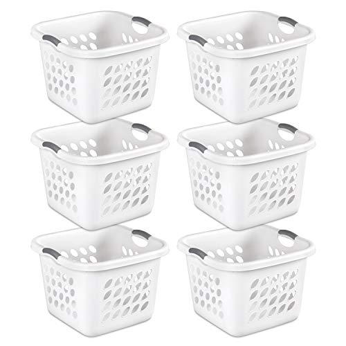 Sterilite 12178006 1.5 Bushel/53 Liter Ultra Square Laundry Basket, White Basket w/ Titanium Inserts, Pack of 6