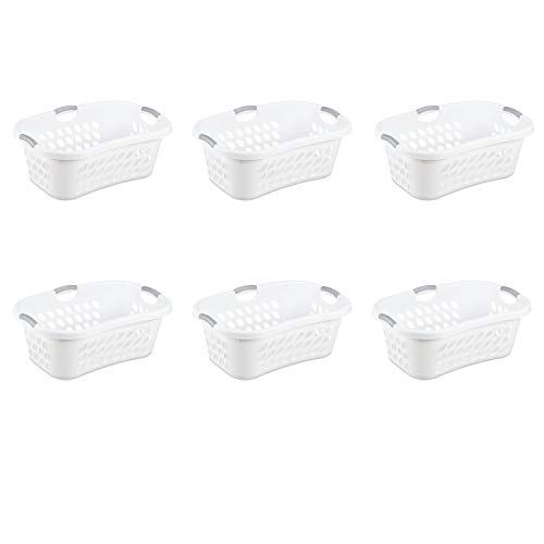 Sterilite 12108006 1.25 Bushel/44 Liter Ultra Hip Hold Laundry Basket, White Basket w/ Titanium Inserts, 6-Pack