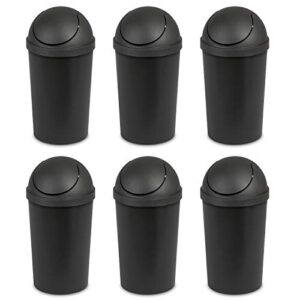 sterilite 10839006 3 gallon/11.4 liter round swingtop wastebasket, black, 6-pack