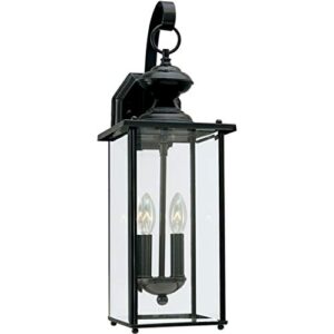 generation lighting 8468-12 jamestowne transitional two – light outdoor wall lantern outside fixture, black finish