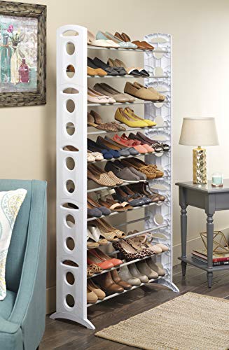 Whitmor Floor 50 Pair Shoe Tower 10 Tier White