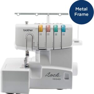 Brother Serger, 1034D, Heavy-Duty Metal Frame Overlock Machine, 1,300 Stitches Per Minute, Removeable Trim Trap, 3 Included Accessory Feet,White