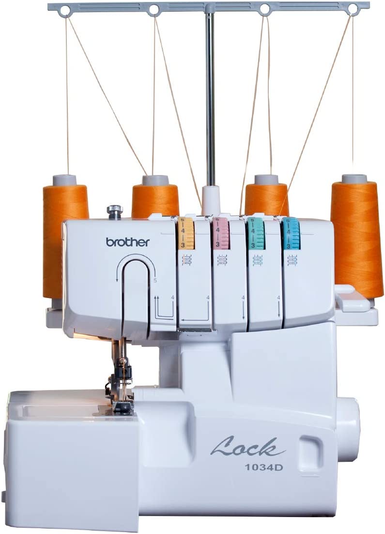 Brother Serger, 1034D, Heavy-Duty Metal Frame Overlock Machine, 1,300 Stitches Per Minute, Removeable Trim Trap, 3 Included Accessory Feet,White