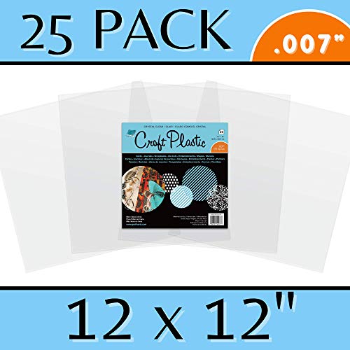 Grafix Ultra Clear .007 Plastic, Durable and Archival Film, Perfect for DIY Crafts, Stencils, Journals, Cards, 3D Embellishments, and More, 12" x 12", 25 Pack