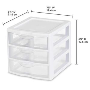 Sterilite 20738006 Small 3 Drawer Unit, White Frame with Clear Drawers, 6-Pack