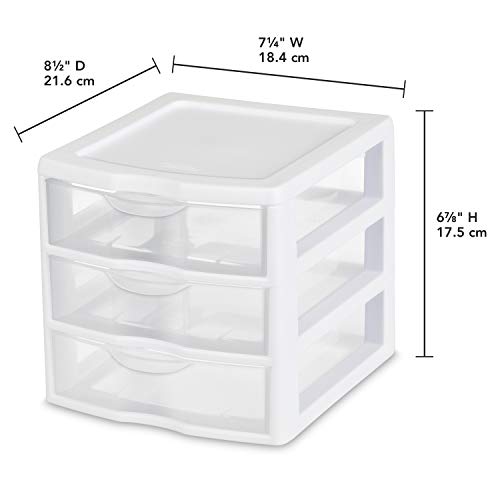 Sterilite 20738006 Small 3 Drawer Unit, White Frame with Clear Drawers, 6-Pack