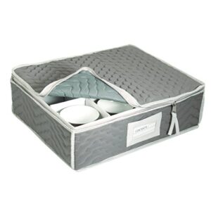 china cup storage chest – deluxe quilted microfiber (light gray) (13″h x 15.5″w x 5″d)