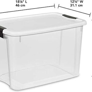 Sterilite 19859806, 30 Quart/28 Liter Ultra Latch Box, Clear with a White Lid and Black Latches, 6-Pack