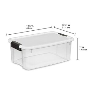 Sterilite 18 Quart Clear Plastic Stackable Storage Container Bin Box Tote with White Latching Lid Organizing Solution for Home & Classroom, 6 Pack