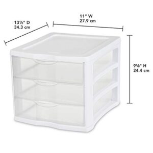 Sterilite 17918004 3 Drawer Unit, White Frame with Clear Drawers, Pack of 4