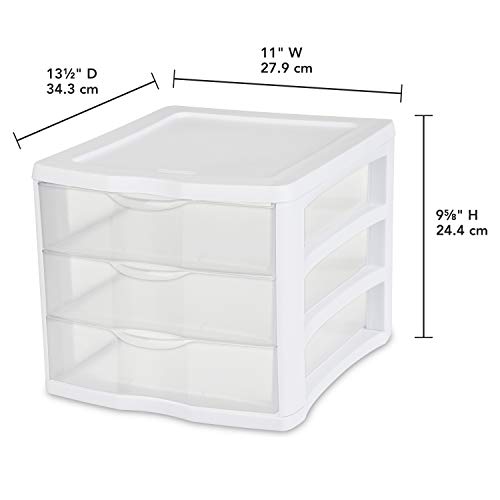 Sterilite 17918004 3 Drawer Unit, White Frame with Clear Drawers, Pack of 4