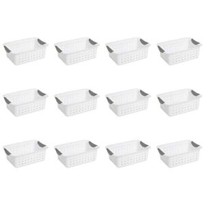 sterilite 16228012 small ultra basket, white basket w/ titanium inserts, 12-pack