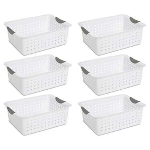 sterilite 16248006 medium ultra basket, white basket w/ titanium inserts, 6-pack