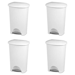 sterilite 10968004 11 gallon/42 liter stepon wastebasket, white lid & base w/ titanium pedal, 4-pack