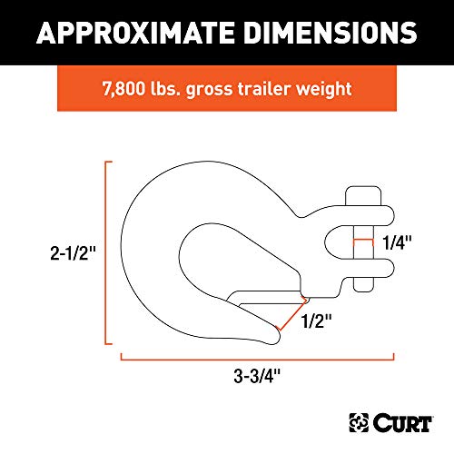 CURT 81900 1/4-Inch Forged Steel Clevis Slip Hook with Safety Latch, 7,800 lbs, 1/2-In Opening, 1/4" Pin , YELLOW